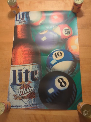 Vintage 80's Miller Lite Beer Pool Balls Mylar Poster D/S 20” X 30” Man ...