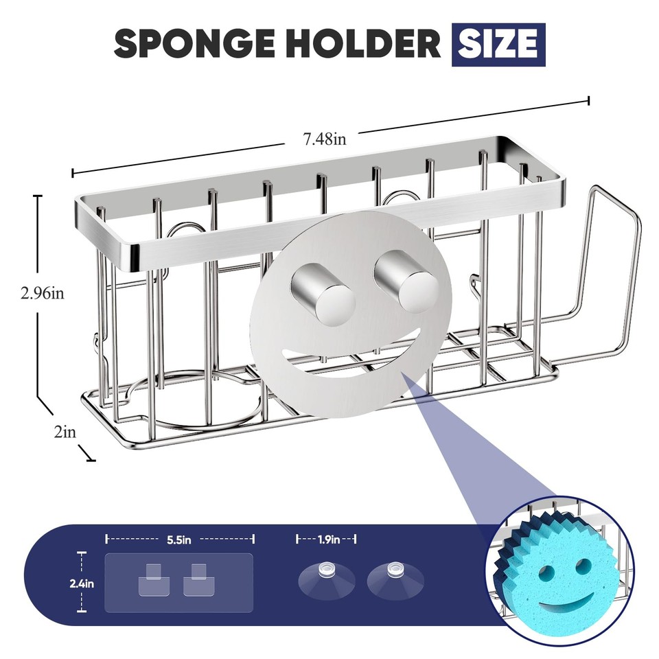 MURLONG Sponge Holder for Kitchen Sink,Sink Caddy Smiley Face,4-in-1 ...