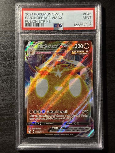 PSA 9 Mint 2021 Pokémon TCG Cinderace VMAX Fusion Strike #045/264 Ultra ...