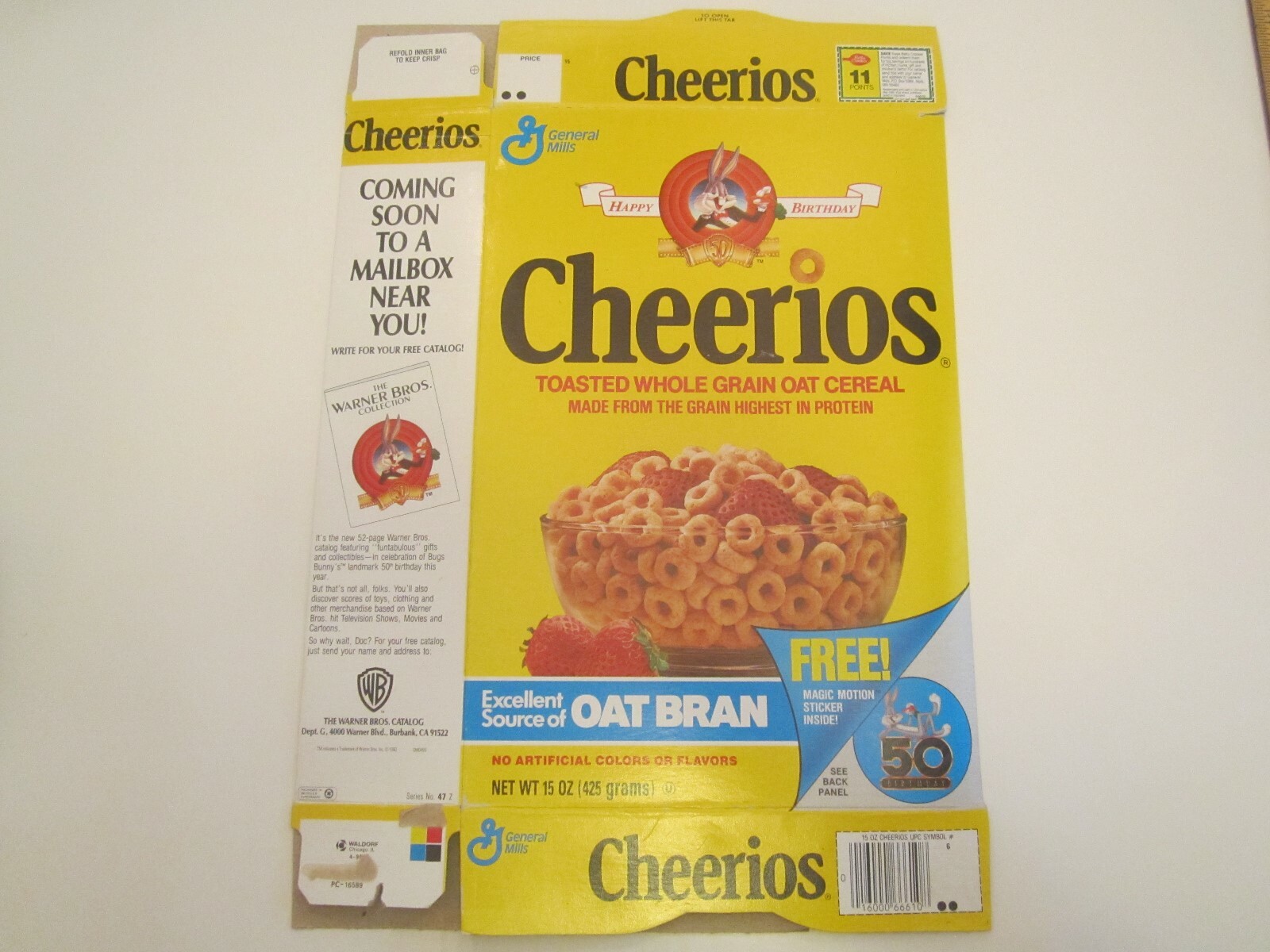 Empty Cereal Box 1990 CHEERIOS Happy 50th Birthday BUGS BUNNY [Z201h5 ...
