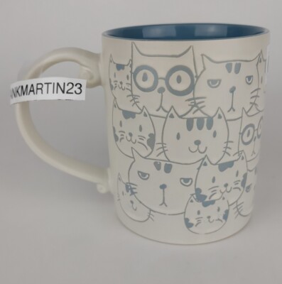 Spectrum 16 oz Coffee Cup Tea Mug 2022 Embossed Cat Face Repeat Blue | eBay