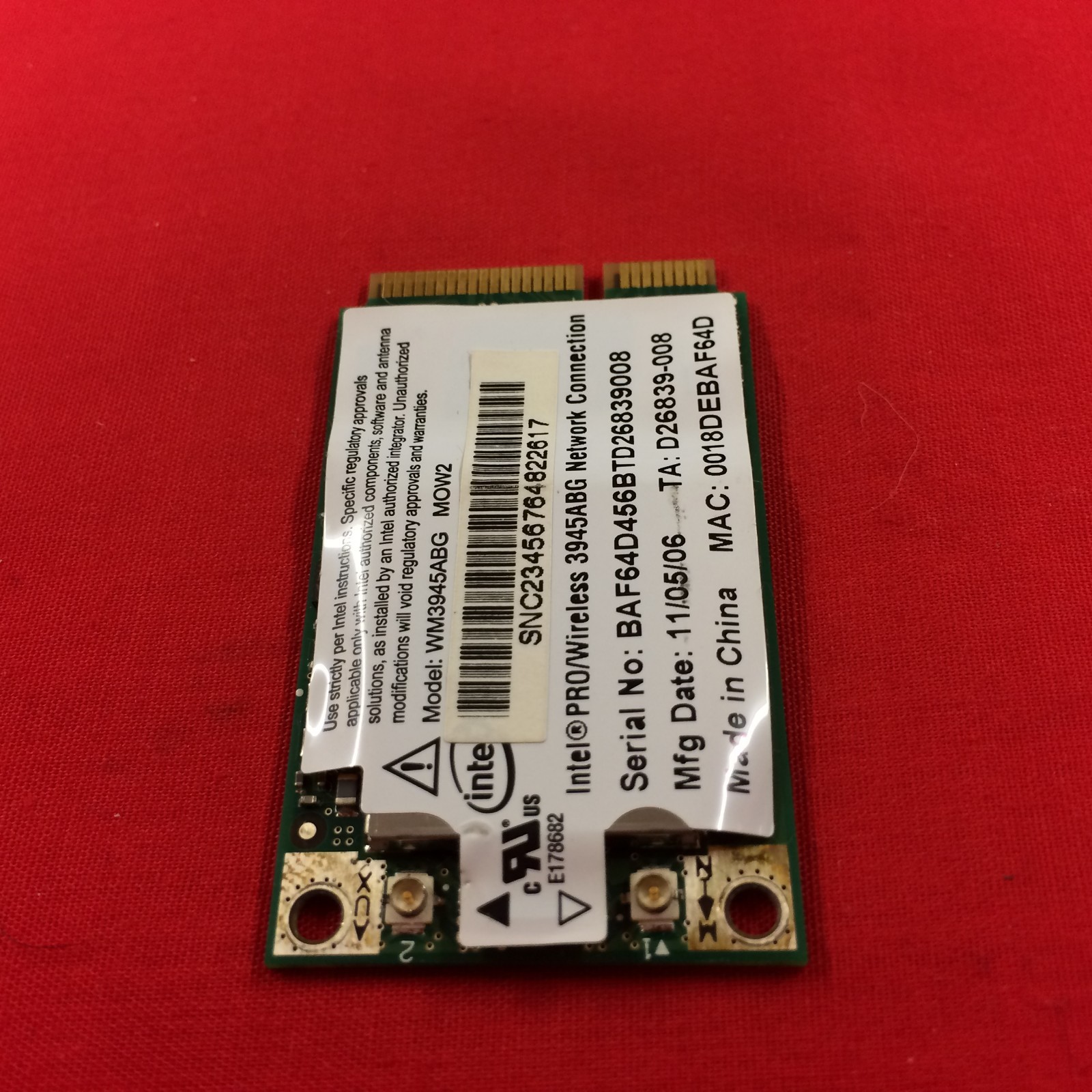 Intel PRO/Wireless 3945ABG Mini-PCIe WiFi Wireless Card WM3945ABG Quick ...