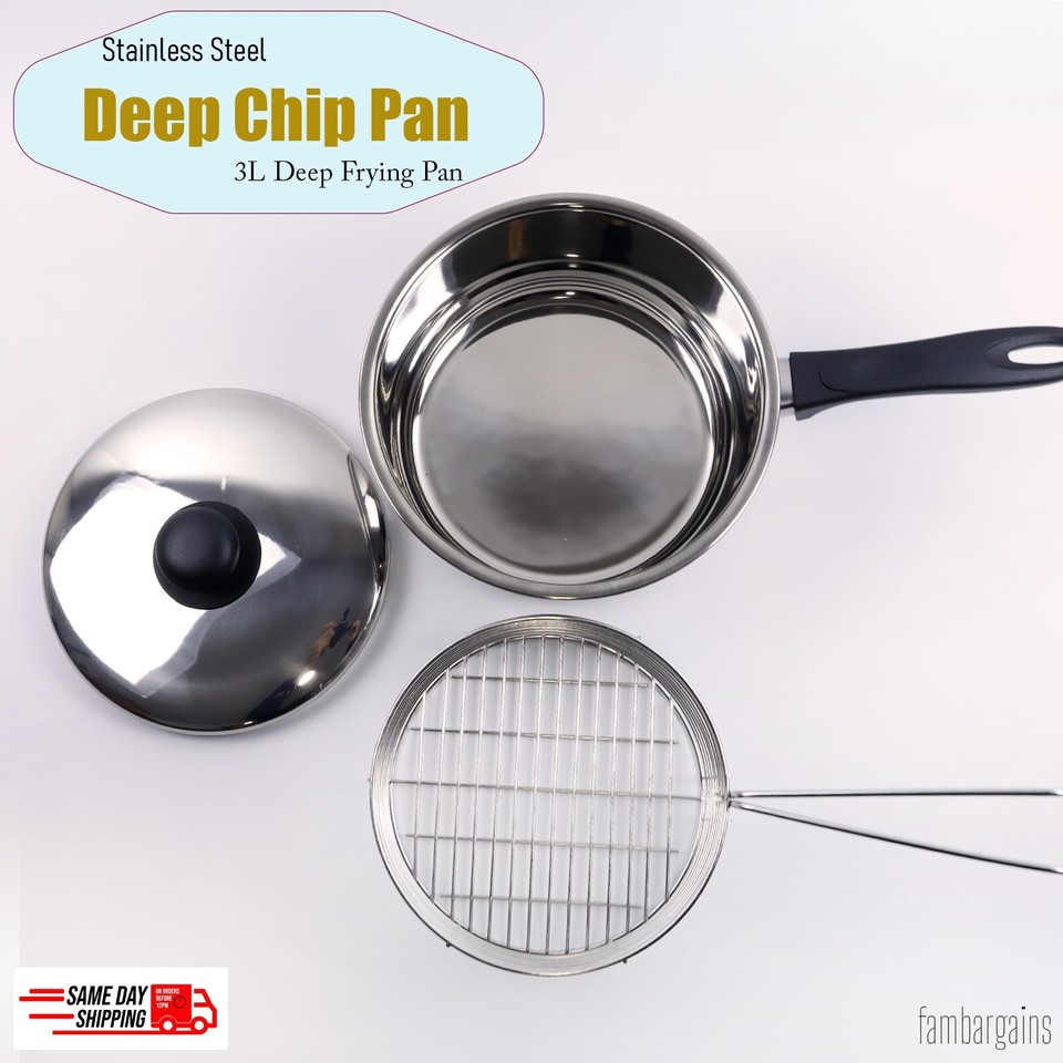 Stainless Steel Chip Pan Deep Cooking Fryer Pot Frying Basket Saucepan ...