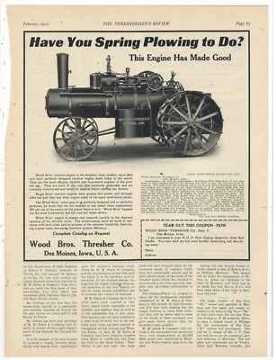 1912 Wood Bros. Thresher Ad: Traction Engine w/ Testimonial Lisbon ...
