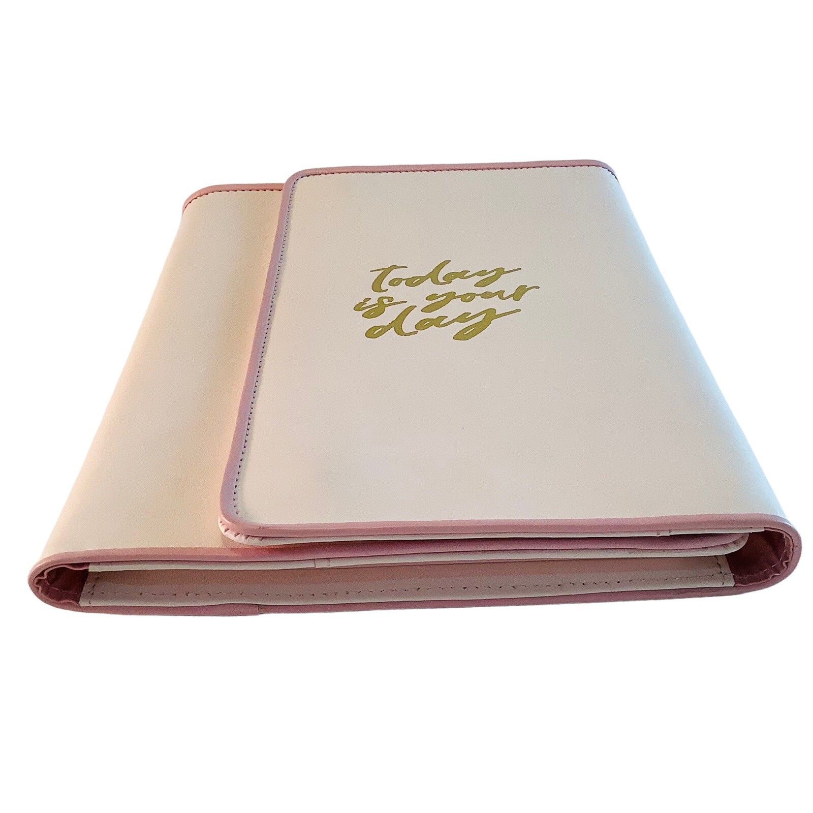 Kikki.K Leather Compendium Pink Trifold Notepad Padfolio "Today is Your ...