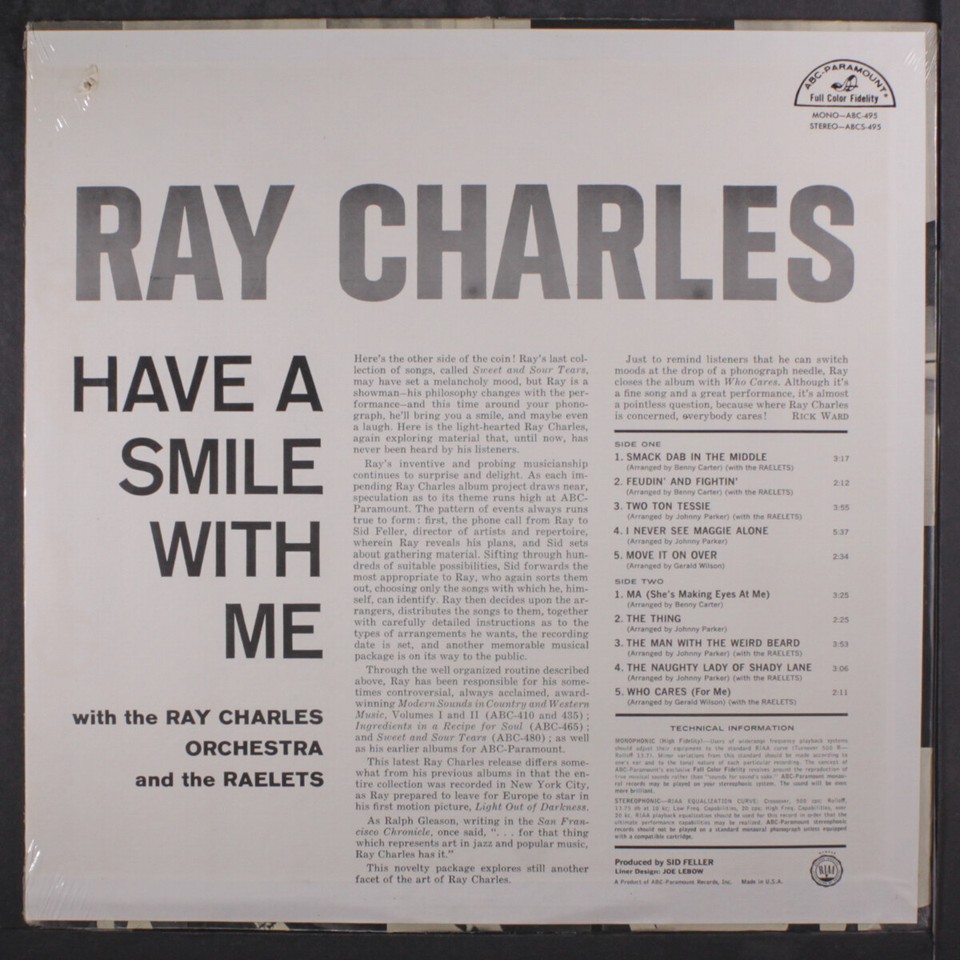 RAY CHARLES: have a smile with me ABC 12" LP 33 RPM Sealed | eBay