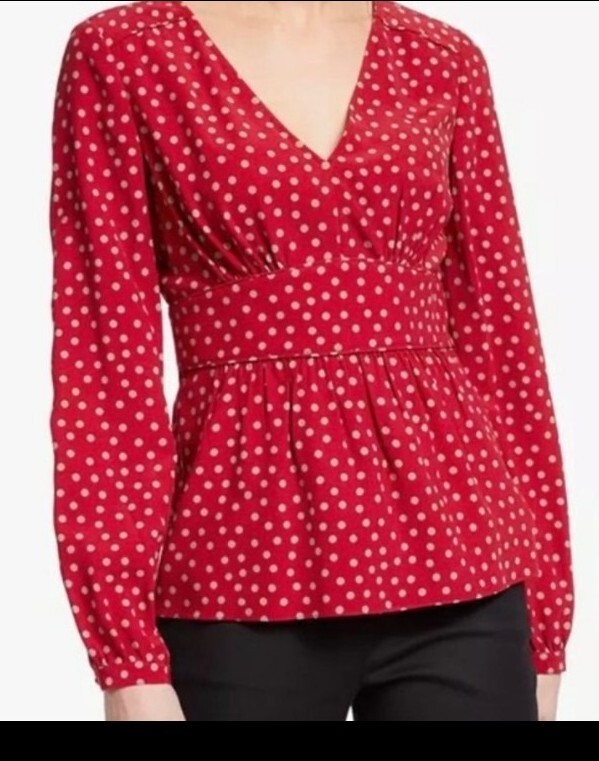 Boden Red Long Sleeve Polka Dot Blouse Size 8R - Gem
