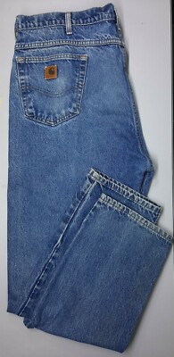 Vintage USA MADE Carhartt Heavy Denim Blue Jeans B18 PRW Size 42x32 ...