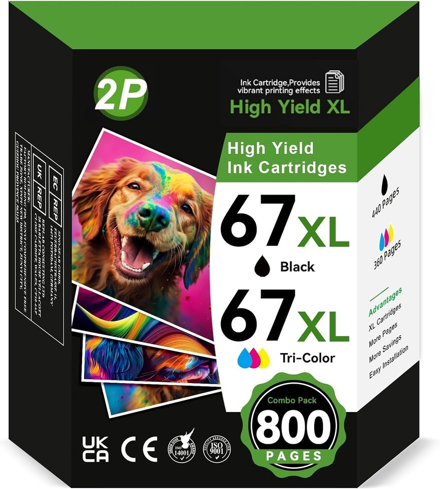 For HP 67XL Black Color Ink Lot for HP Deskjet 2752 2752e 2755e Envy ...