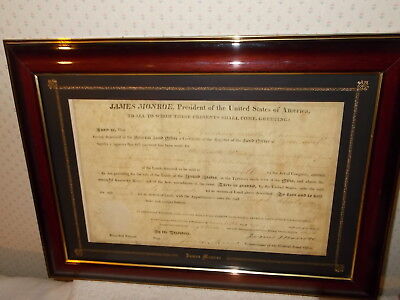OHIO LAND GRANT to Joseph Sheely 8/20/1818 SIGNED JAMES MONROE & JOSIAH ...