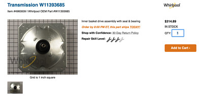 Whirlpool transmission - inner basket drive assembly | eBay