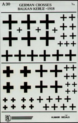 Almark 1/72 German Crosses WWI Balkenkreuz Iron Cross 1918 A30 Decals ...