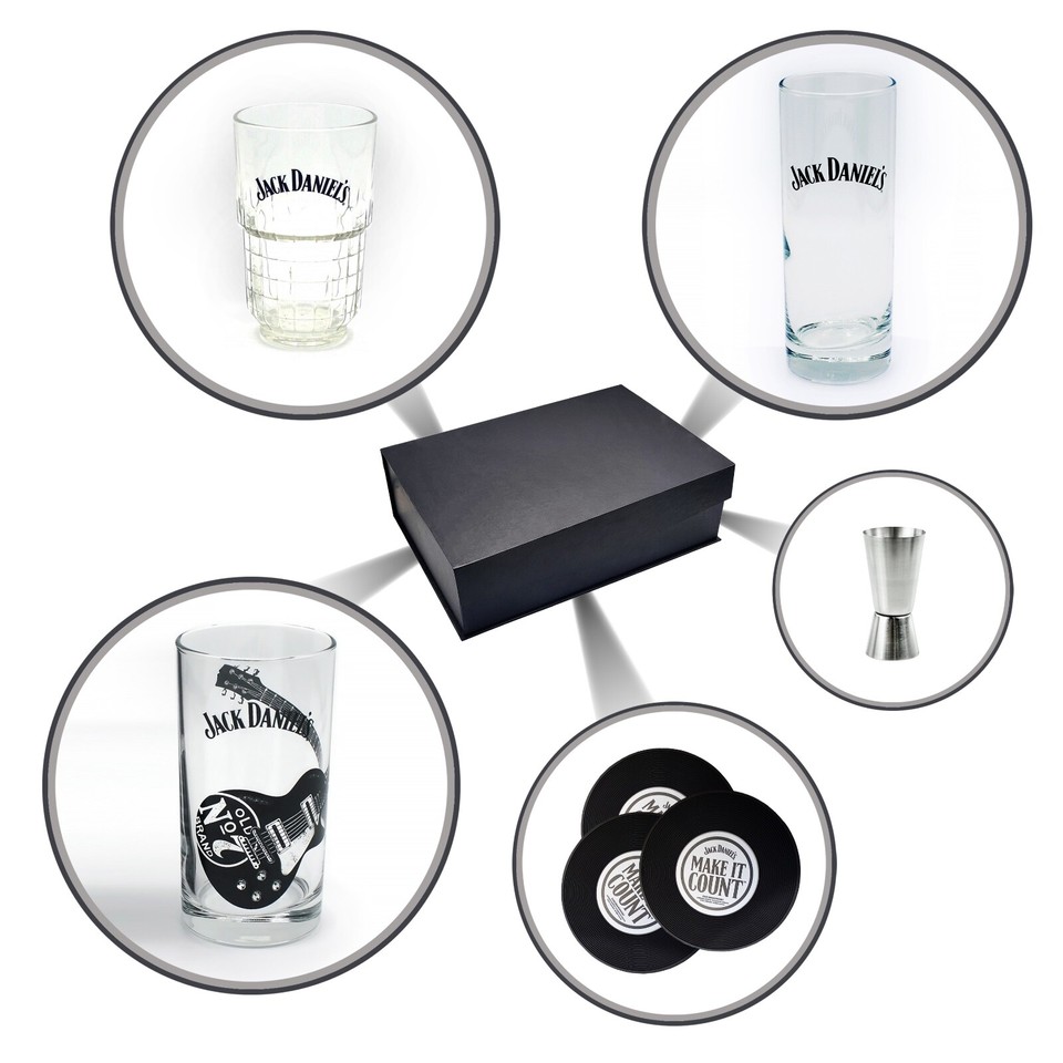 Jack Daniels Gift Set - Whiskey Glasses Tumblers Coasters Jigger Box ...