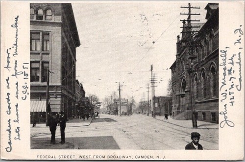 Vintage 1905 CAMDEN, New Jersey Postcard "FEDERAL STREET, West from ...