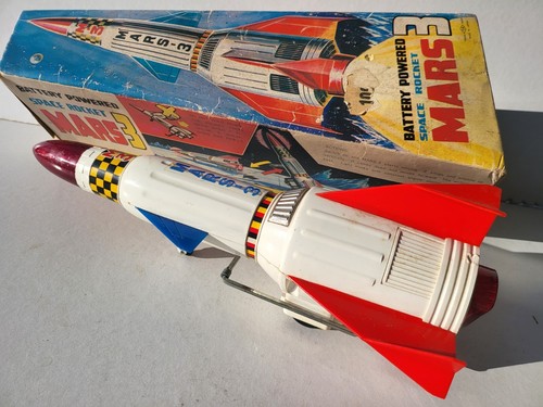 Tin toy (plastic and tin) 1960's Nomura-Japan battery op. MARS 3 ROCKET ...
