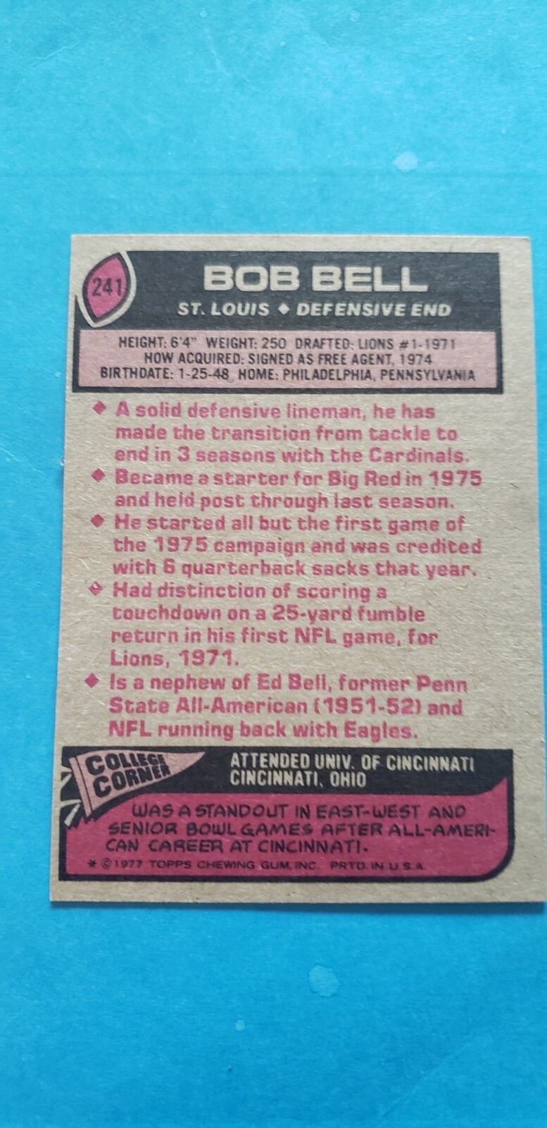 Bob Bell - 1977 Topps - # 241 - Cardinals NM | eBay