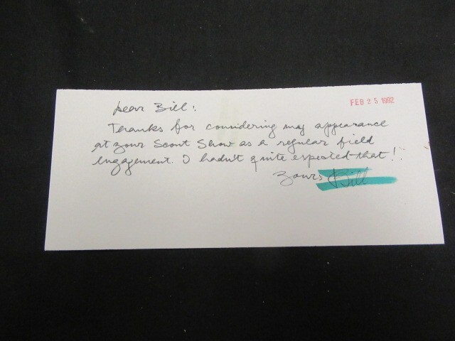 Green Bar Bill Hillcourt Signed Thank You Note Card, stamped 1992 BM12 ...