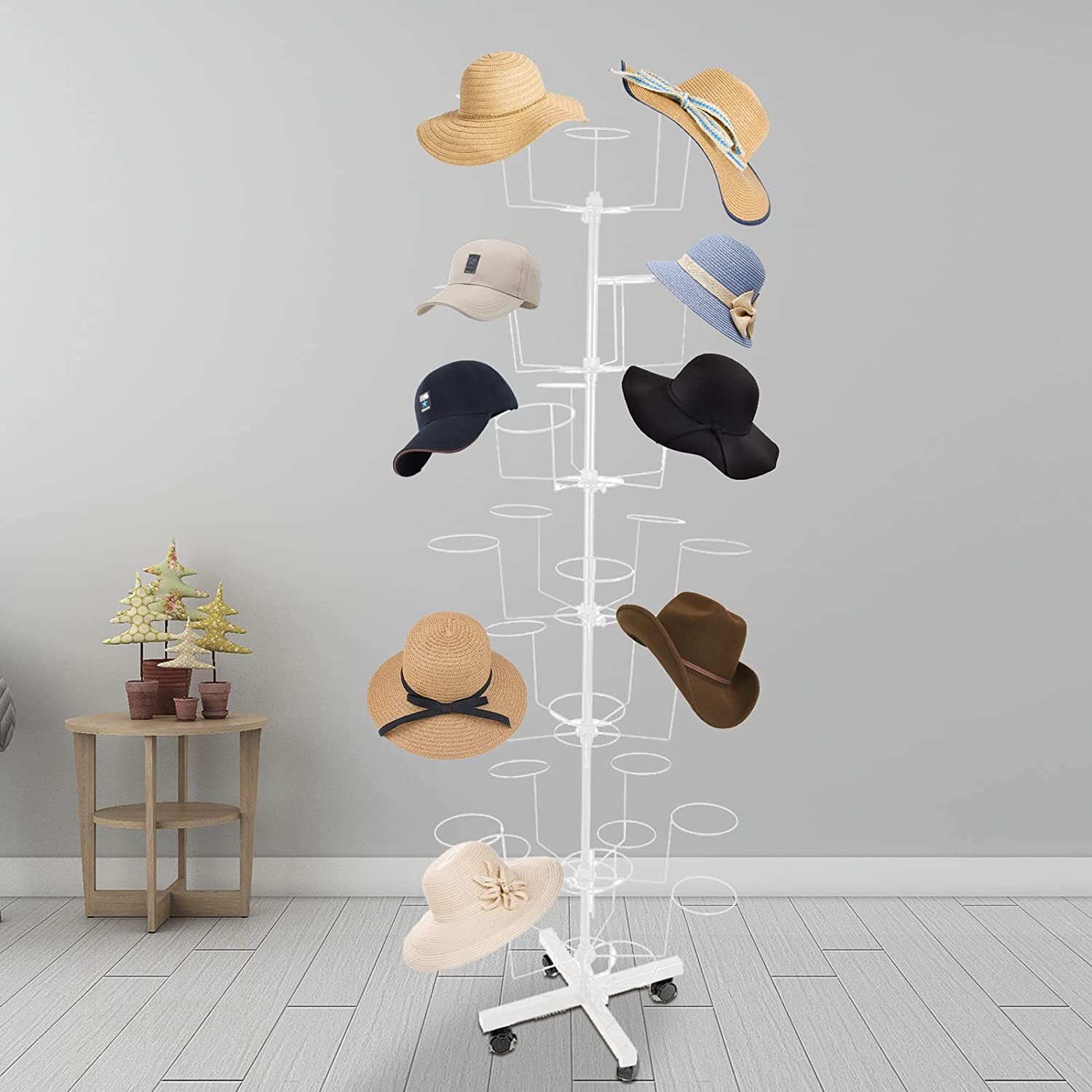 7 Tier Display Stand Rotating Adjustable Hanger Rack Hat Cap White ...