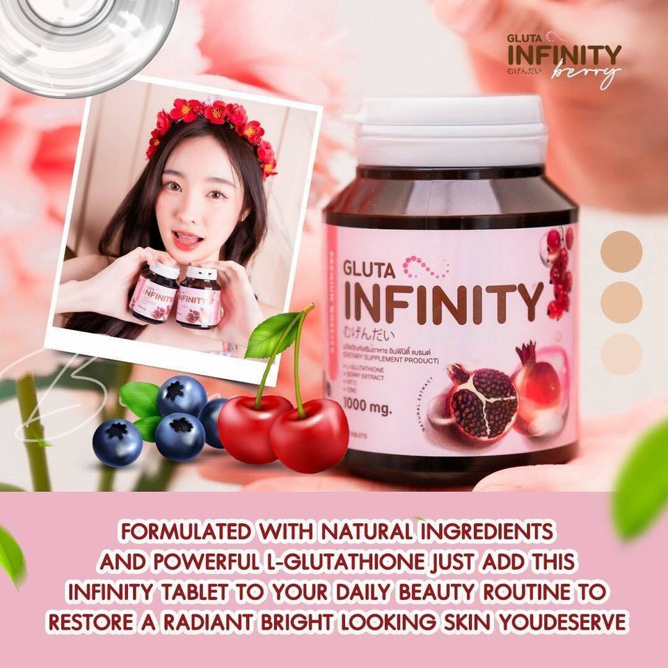 Gluta Infinity 1000mg Glutathione Rich Skin Whitening Vitamin C Zinc 30 ...