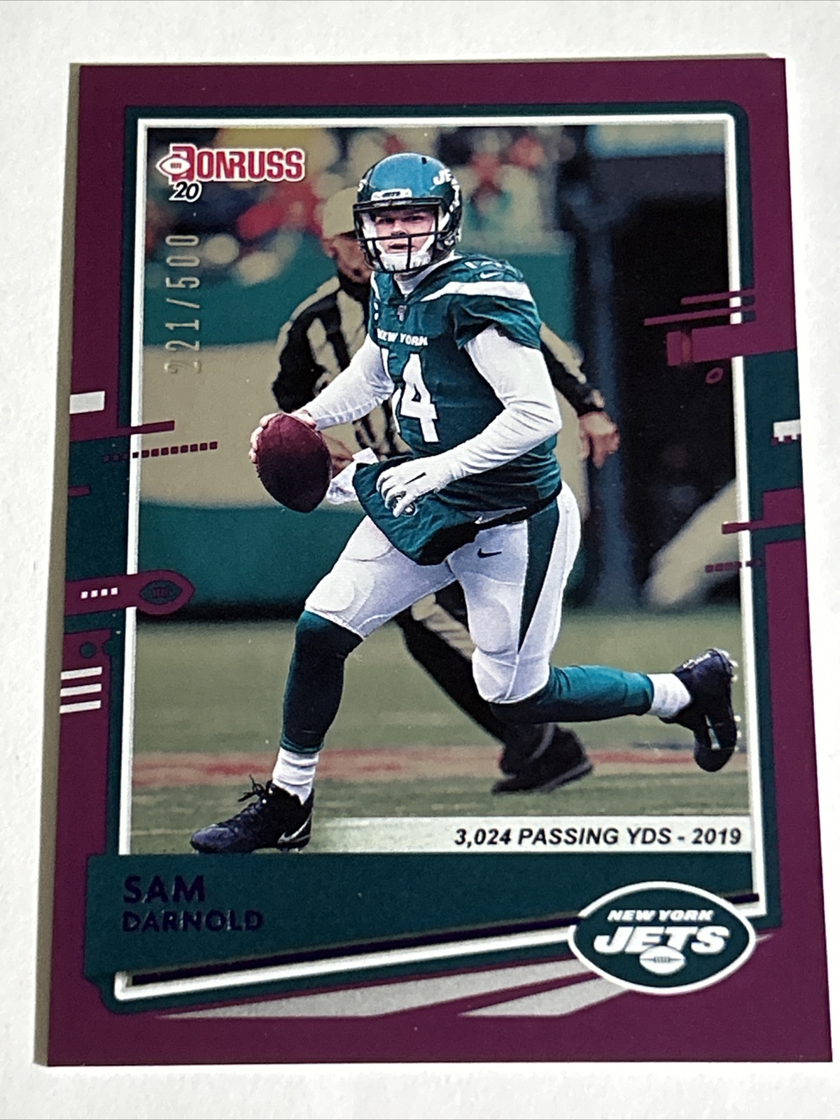Sam Darnold 2020 Donruss #191 Purple Parallel 221/500 Season Stat Line ...