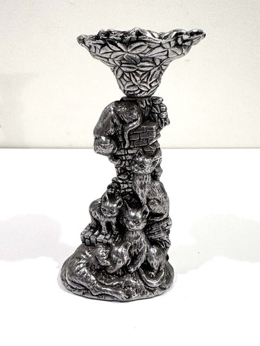 Vintage Silver Arthur Court Candlestick Holder Cats Kittens Signed Tall ...
