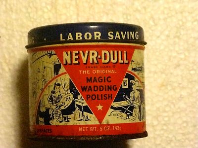VINTAGE NEVR-DULL MAGIC WADDING METAL POLISH CAN THE GEORGE BASCH CO. N ...