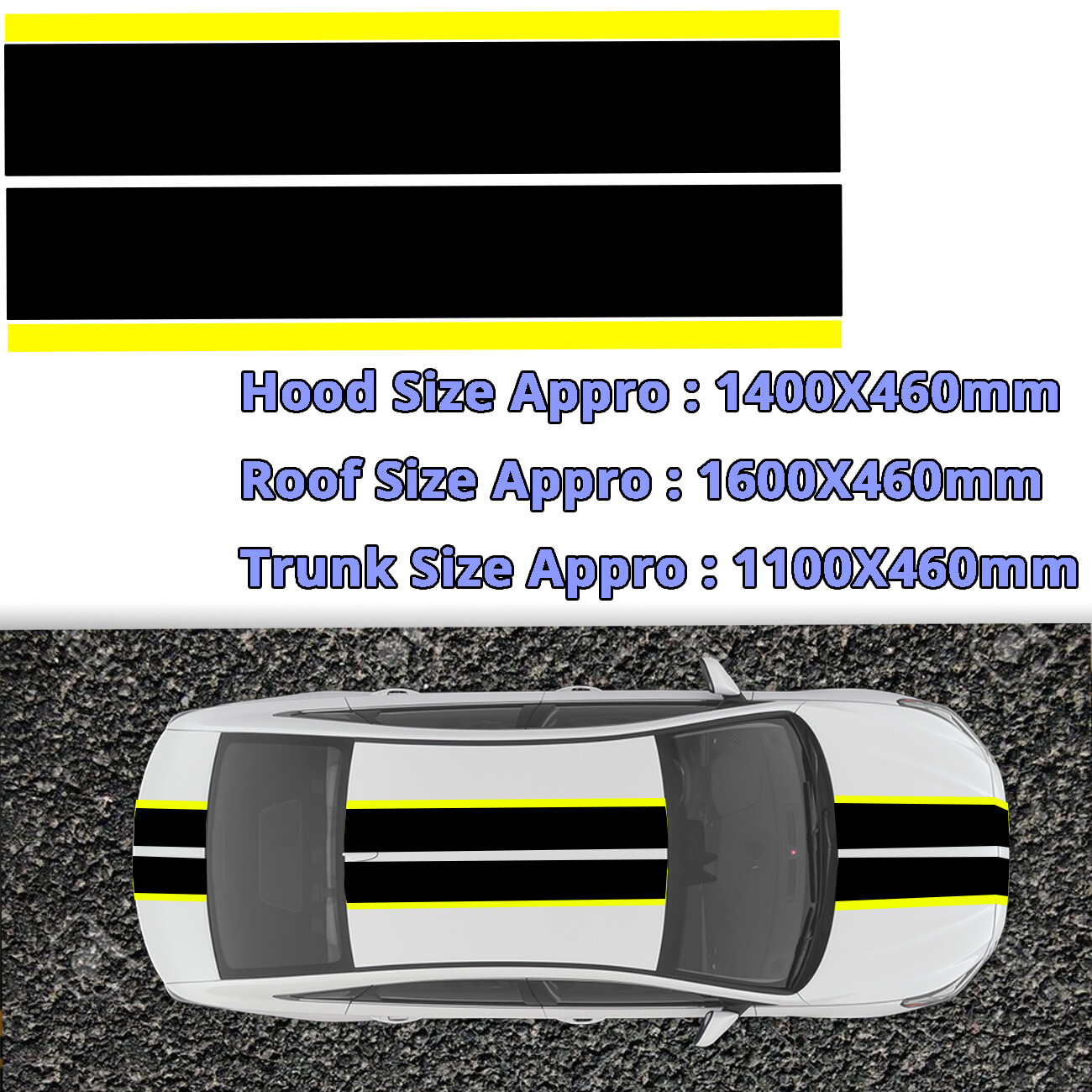Yellow Black Stripe Roof Trunk Deco Stickers Universal Vinyl Racing ...
