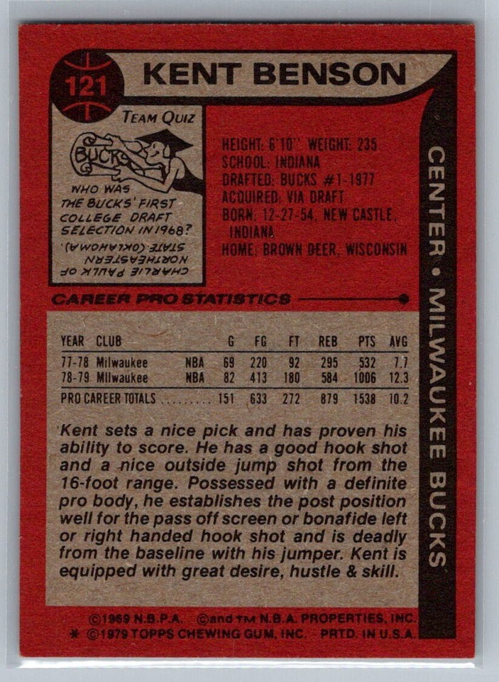 1979-80 Topps #121 Kent Benson | eBay