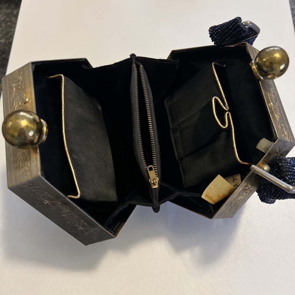 1940s Vintage Fre Mor 6 Sided Beaded Box Bag Purse Navy/Sea foam ...