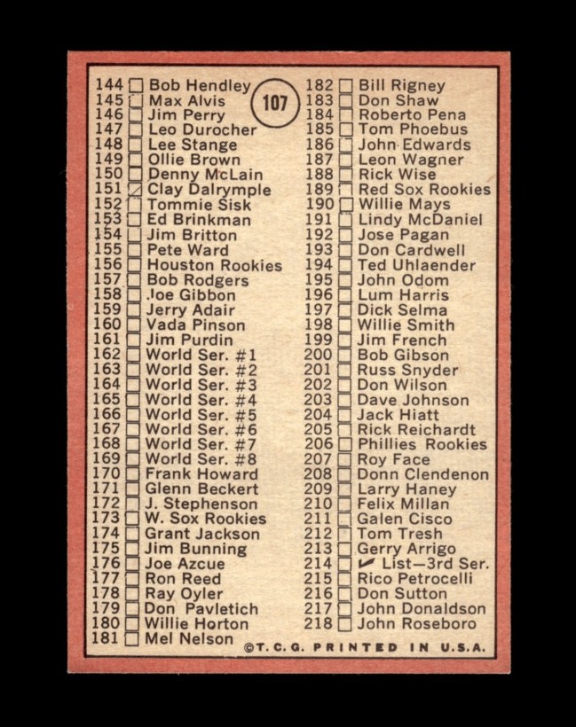 1969 Topps Set-Break #107 Checklist 2 NR-MINT *GMCARDS* | eBay