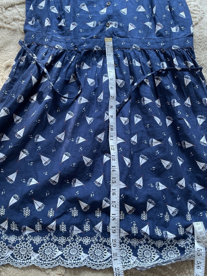 Mantaray Women's Dress UK 18 Blue With Boat Print Belt Side Zip Cotton ...