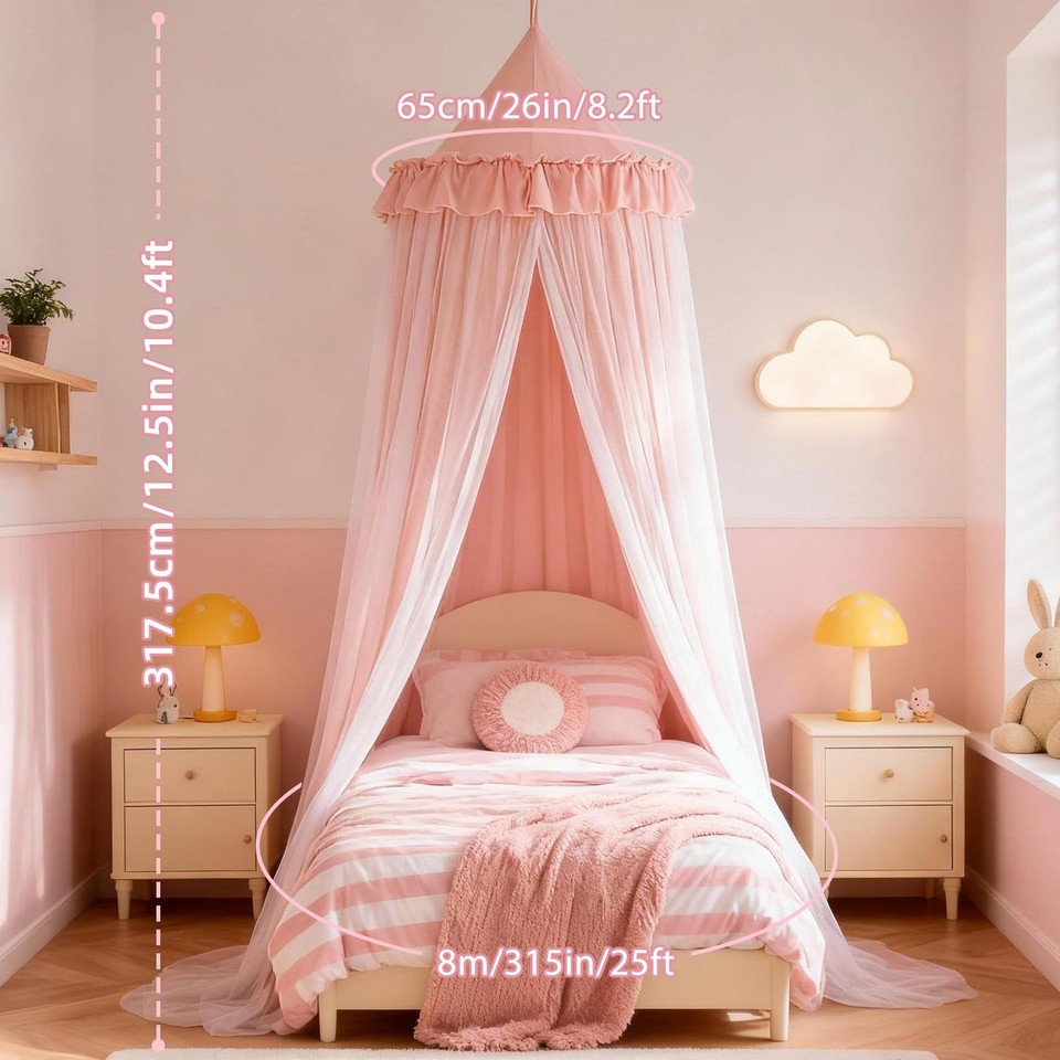Bed Canopy with Star Lights, Double Layer Bed Canopy for Girls ...