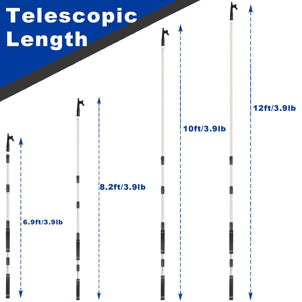 Telescoping Boat Hook Pole for Docking, 2.46-12ft Boat Hook long handle ...