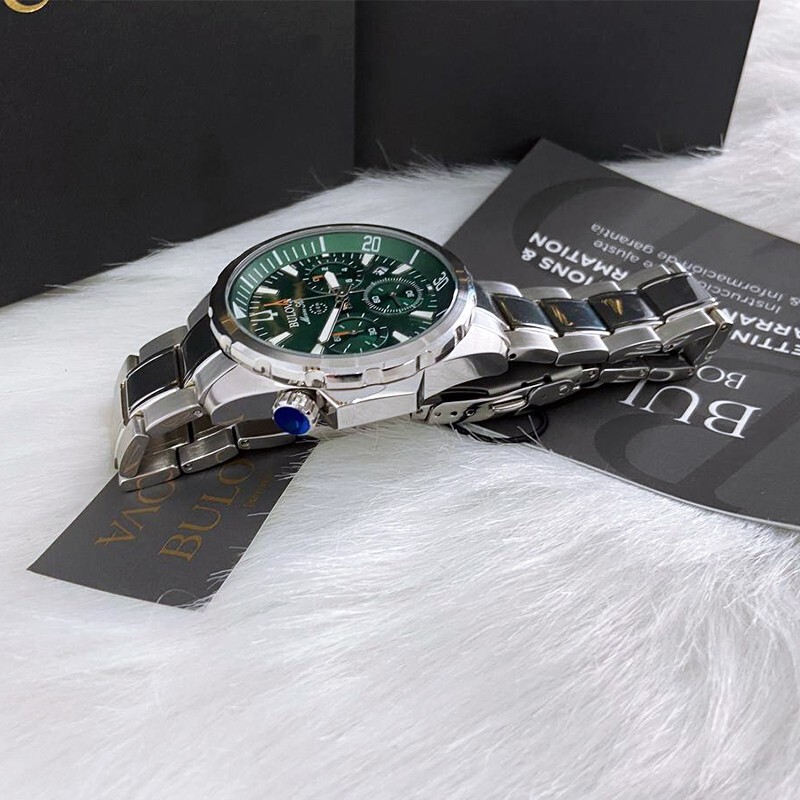Men New Bulova Classic Green Marine Star Stainless Steel 96B396 Watch ...