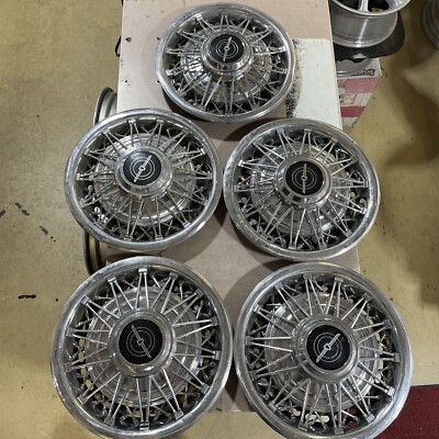 14" TBIRD WIRE SPOKE HUBCAPS (5) ALL METAL MADE IN USA VINTAGE FITS ...