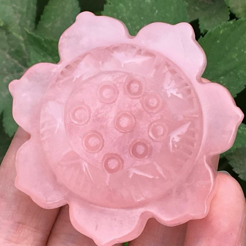 Natural rose quartz hand-carved lotus Crystal sculpture crafts reiki ...