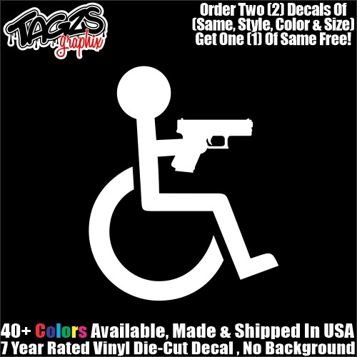 Handicap Pistol Funny DieCut Vinyl Window Decal Sticker Car Truck SUV ...