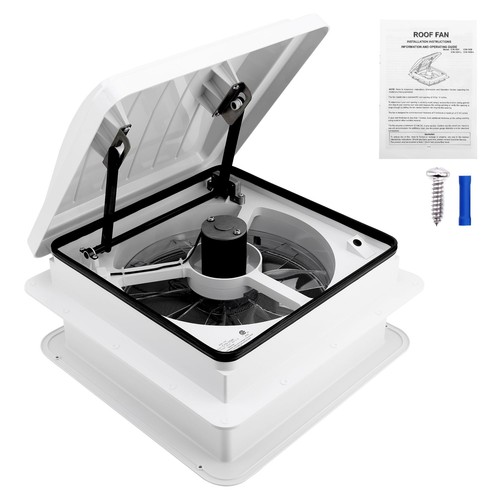 14” RV Roof Vent Fan 4- Speed 12V Fan Reversible Touch On-Off & Speed ...