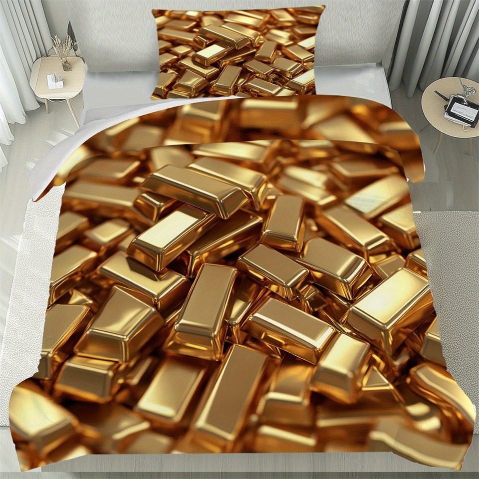 Gold Bar Pattern Duvet Quilt Cover Set with Pillowcases Single Double ...