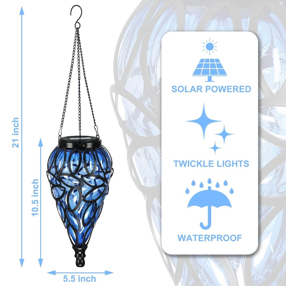 Solar Hanging Lantern Outdoor Lights, Tear-Shaped 15 LEDs Cool White ...