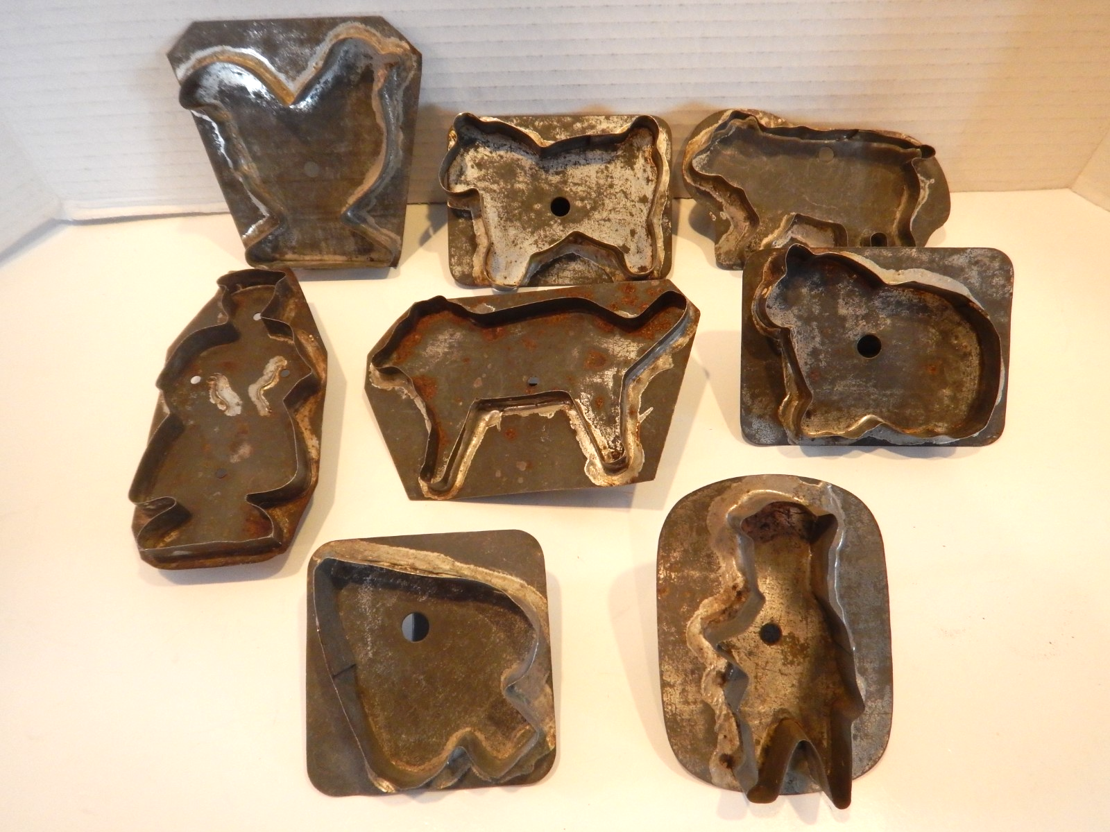 Antique Primitive Tin Cookie Cutters Vintage Lot of 8 Strap Back | eBay