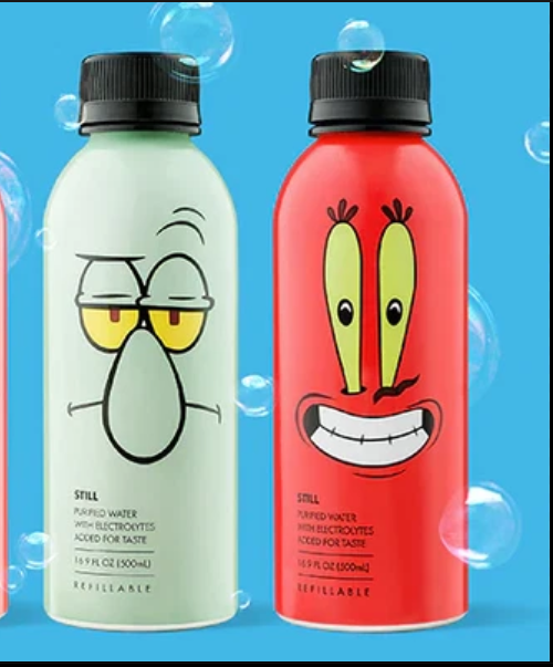 LOT of 2 sealed PATH FRIENDS Water SQUIDWARD + MR KRABS reusable metal ...