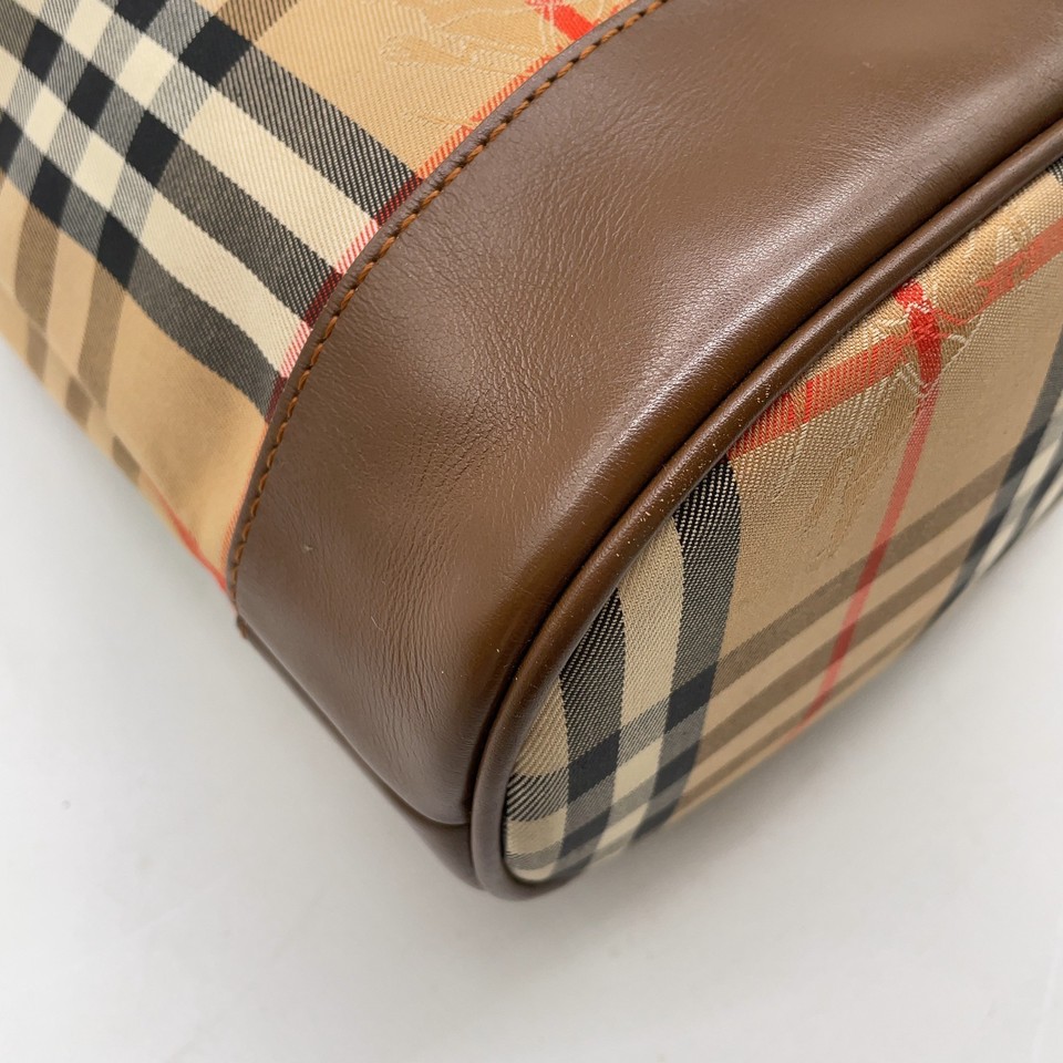 Auth Burberry Nova Check Shadow Horse Canvas Leather Beige Shoulder Bag ...