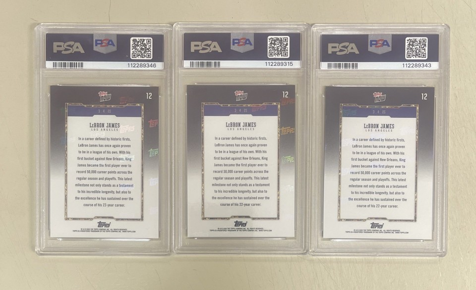 (3) 2024-25 Topps Now LeBron James #12 50K CAREER POINTS PSA 9 MINT ...