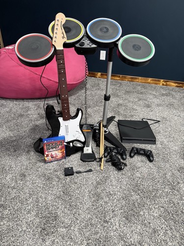Fender PS4 Rock Band Bundle Guitar Drum Set Microphone Game Controllers ...