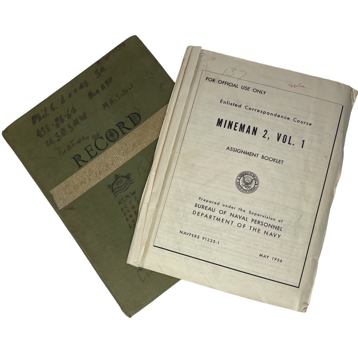 Vintage USN Navy Naval School Mine Warfare Training Book & Log Book ...