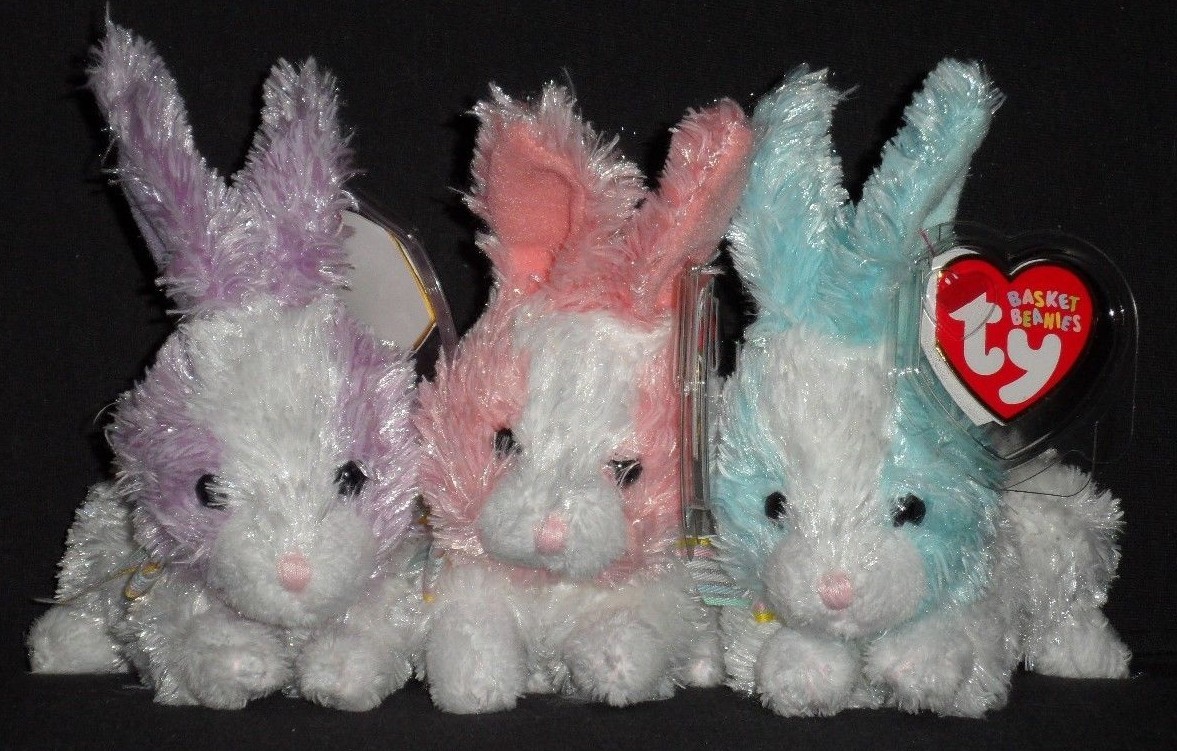 RARE TY 2007 BASKET BEANIE SET OF 3 - FLIPSY, MIPSY & PIPSY - MINT w ...