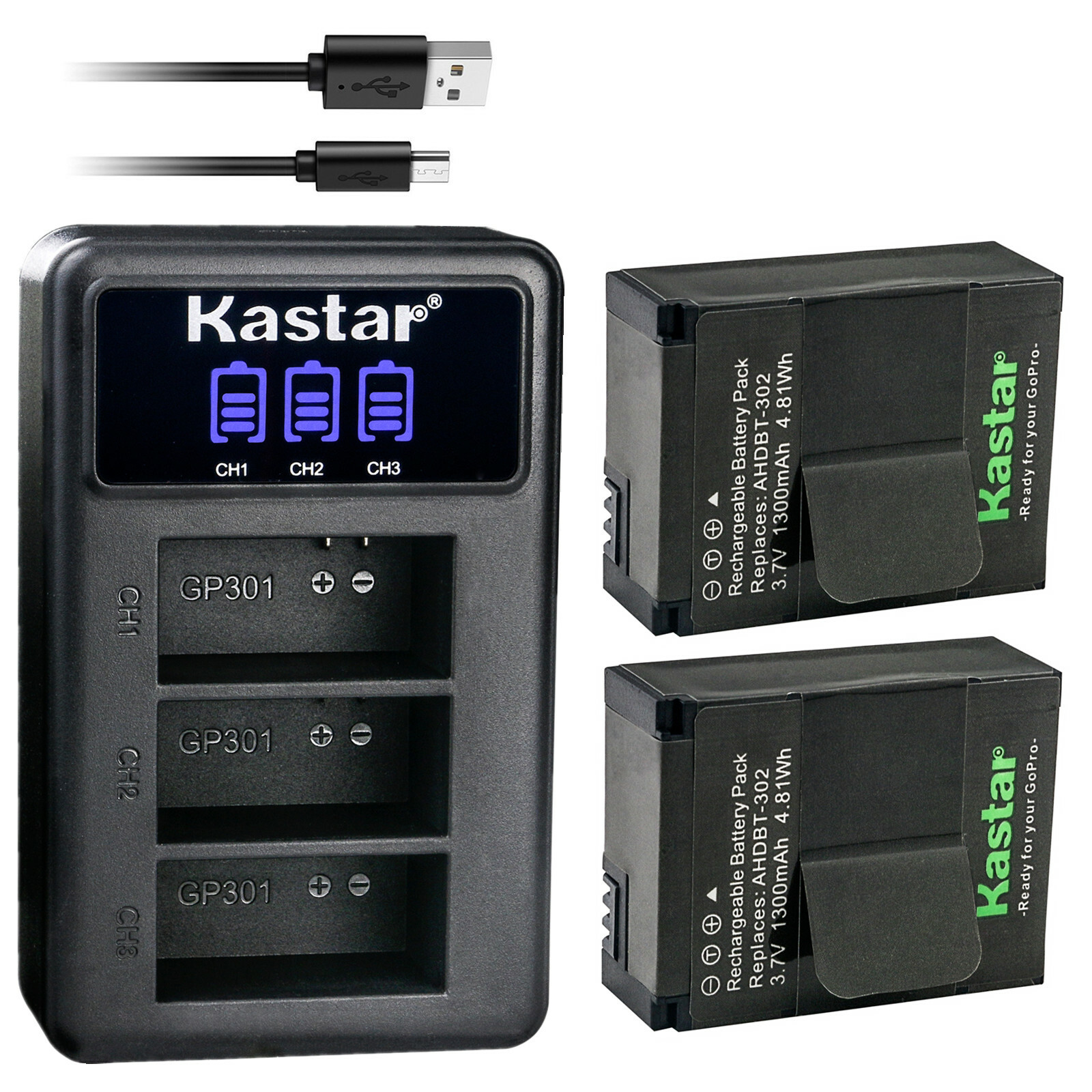 Kastar Battery Triple Charger for GoPro AHDBT-302 HD HERO3 Hero 3 Hero ...