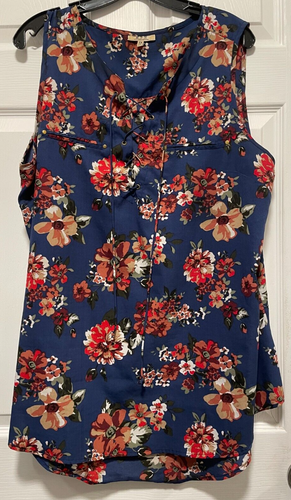 MPH top shirt blouse 2X 22 Bust 46 Length 31 Blue Multi Floral Lace Up ...
