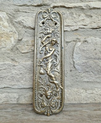 Original Antique Cast Brass Art Nouveau Nymph Relief Large Door Finger ...